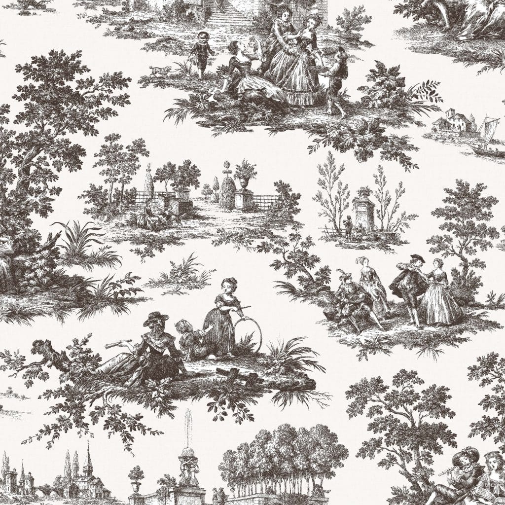Blooming Garden Toile de jouy musta tapetti - Tapetit.fi
